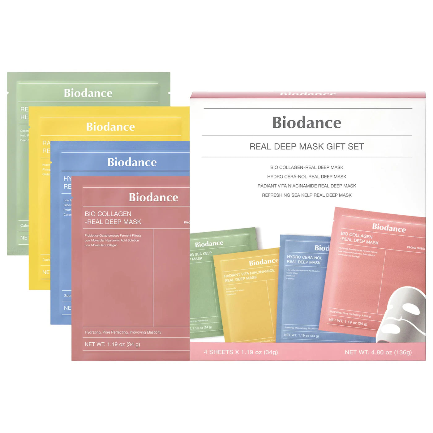 Biodance Real Deep Mask Gift Set - 4 Masks for Pore Care, Hydration, C ...